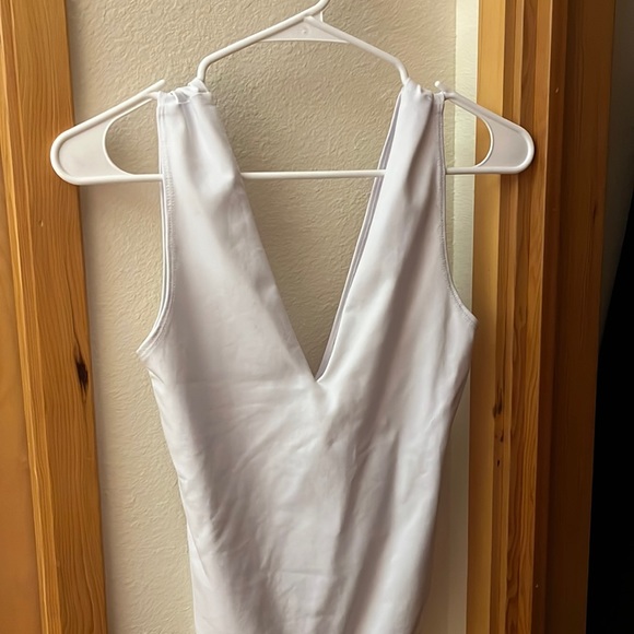 Free People | Tops | Deep V Cut Sexy White Bodysuit | Poshmark